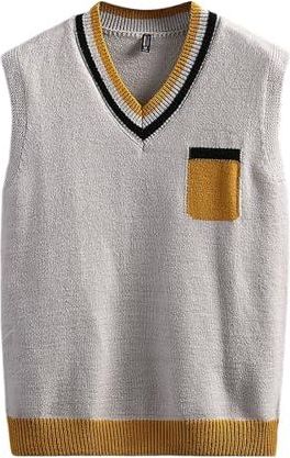 Generico Gilet de Sport pour Hommes Tricot&eacute; Col en V Sans Manches Gilet &Eacute;l&eacute;gant Hommes Slim Fit Pull Hiver Mixte Laine de Loisirs, gris, XXXL