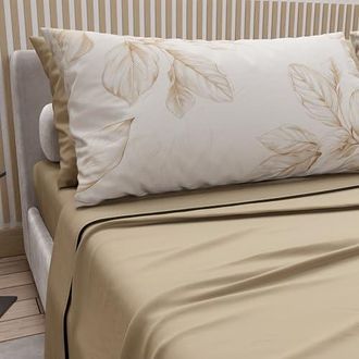 Petti Artigiani Italiani Bettwäsche aus Baumwolle mit Kissenbezügen mit Digitaldruck, Bettlaken für französisches Bett, Bettwäsche-Set mit Blumenmuster 150 Taupe, 100% Made in