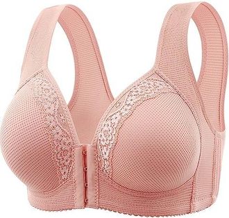 Generic Soutien-gorge 2026 pour femme - Confortable et sexy - Bouton avant avec dentelle - Sans bordure en acier - R&eacute;traction de la poitrine respirante, rose,