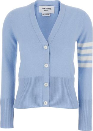 Thom Browne Femme, Pulls, Bleu, Taille: 40 FR Gilet Classique En Cachemire Avec Rayures 4-Barres Et Col En V