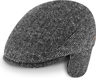 Fiebig Flatcap Herringbone mit Ohrenschutz | Schirmm&uuml;tze aus Wollmix mit Ohrenklappen | Fischgr&auml;t Gatsby Kappe Made in Italy (60-XL, Anthrazit)