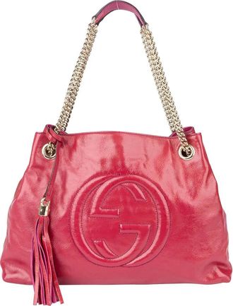 Gucci Crossbody Bags - Gucci Pink Patent Leather GG Soho Shoulder Bag - Gr. unisize - in Gold - für Damen