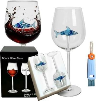 Generic Lot de 2 verres &agrave; vin en forme de requin 3D en cristal - Cadeau unique pour femme, mariage, anniversaire, f&ecirc;te, Halloween