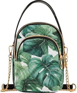 Mnsruu Sac à bandoulière pour femme - Motif feuilles de palmier de Monstera - Petit sac à bandoulière avec sangle réglable
