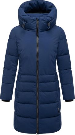 Navahoo Damen Langer Wintermantel warmer Steppmantel mit hohem Kragen und zur H&auml;lfte kuscheligem Fleece-Innenfutter Mondnebel XIV Navy Gr. 3XL