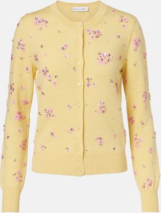 Oscar De La Renta Cardigan Crystal Cluster en laine vierge
