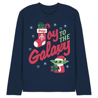 Star Wars Unisex The Mandalorian Grogu Christmas Joy to The Galaxy Unisex Langarm-T-Shirt, Marineblau, Navy, M