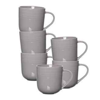 Ritzenhoff & Breker Levi Kaffeebecher 6er Set, 400 ml, Henkelbecher mit feinem Rillenrelief, Skandinavisches Design, Porzellan, Grau