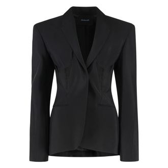 MUGLER Modernes Reverskragen Wollblazer - - Jackets - Damen - Schwarzk - XS