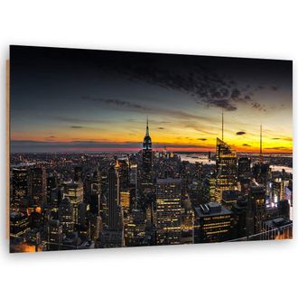 Feeby Wandbild XXL New York Deko Kunst Bilder Sonnenuntergang Gelb 120x80 cm