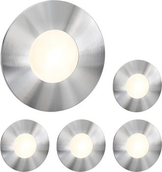 LEDs Com 5 Stück LED Treppenlicht/Wandeinbauleuchte FEX für innen und außen, rund, edelstahl, 85mm Ø, warmweiß