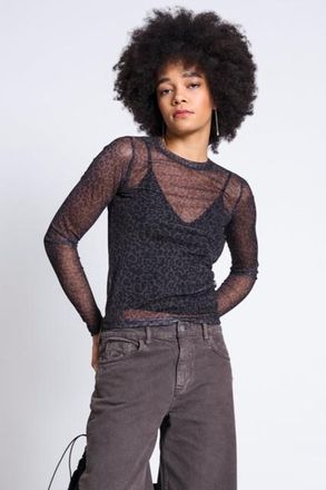JAN 'N JUNE Damen vegan Langarm-Shirt Aus Mesh Mit Dora Dark Leo Print