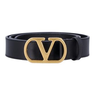 Valentino Garavani Goldener VLogo Signature Leder G&uuml;rtel - - Accessories - Herren - Schwarzk - 90 CM
