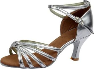 Beaupretty BESPORTBLE Chaussures de Danse Latine Satinées à Talons Ouverts pour Femmes Design Noué Élégant Semelle Souple Argentées Adaptées Danse Latin et Banqu