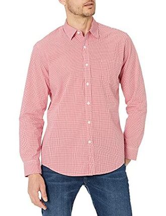 Amazon Essentials Chemise en Popeline à Manches Longues, Style Décontracté, Coupe Standard Homme, Rouge Motif Vichy, XXL