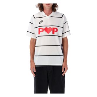 Pop Trading Company Homme, Tops, Blanc, Taille: L T-shirt de Football Blanc &agrave; Rayures