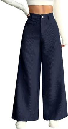 Generic Pantalon large en velours c&ocirc;tel&eacute; pour femme - Taille haute - Jambe droite - Pantalon Palazzo - Fermeture &eacute;clair - Pantalon de travail sur mesure - Pan