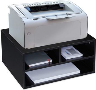 Relaxdays Druckerständer Schreibtisch, 3 Fächer, Regal für Drucker, Druckerhalter, H x B x T: 22,5 x 47 x 40 cm, schwarz