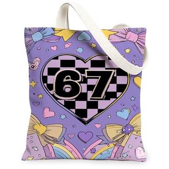 Generic Sac fourre-tout en toile avec motif coeur mignon, noeud color&eacute;, r&eacute;utilisable, amusant, ludique, l&eacute;ger, lavable, violet, 13x15 Inch