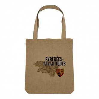 Fabulous Sac Shopping Tote Bag Aspect Lin - Pyr&eacute;n&eacute;es Atlantiques 64 D&eacute;partement Pau Carte Ancienne Rare - Sac de Courses Toile Epaisse 360g Beige Naturel Cabas
