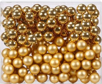 Magic Bodyfashion 144 Spiegelbeeren Kugeln am Draht 2cm Weihnachtskugeln Baumkugeln Baumschmuck Weihnachtsdeko Kugeln Glaskugeln Set Christbaumschmuck - Inkagold Glanz/