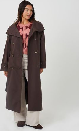 Brave Soul Oversize-Kragen Maxi-Mantel mit doppelter Knopfleiste in Schokobraun
