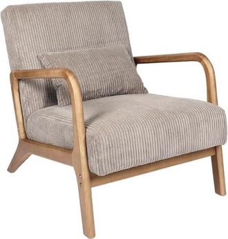 Altobuy Amory - Fauteuil en Velours côtelé Coloris Taupe Pieds et accoudoirs en hévéa