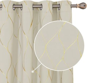 Deconovo Verdunkelungsvorhänge mit Ösen Blickdichte Gardinen Wohnzimmer, 229x168 cm(HöhexBreite), Beige, 2er Set