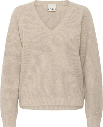 Ichi Ichi, Femme, Pulls, Beige, Taille: 40 FR Pull en Tricot Melange Avoine Confortable