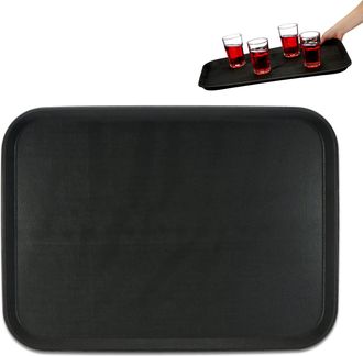Relaxdays Serviertablett, rutschfeste Oberfläche, eckiges Kellnertablett, Getränke, Gastronomie, BxT: 56x41 cm, schwarz