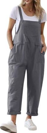 Generic Salopette &agrave; bretelles pour femme - Grande salopette pour femme - Coupe ample - Short d&eacute;t&eacute; long - Jambe large - Combinaison d&eacute;t&eacute; &agrave; jambe droite - Combi