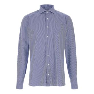 Borriello Homme, Chemises, Bleu, Taille: L Chemise en popeline ray&eacute;e &agrave; col Marechiaro