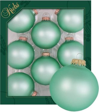 Krebs Glas Lauscha Weihnachtsdekoration/Christbaumschmuck aus Glas - Unifarbende Kugeln Meerjungfrau-Samt - Menge: 8 Stück - Farbe: Satin-Hellgrün - Größe: ca. 7 cm
