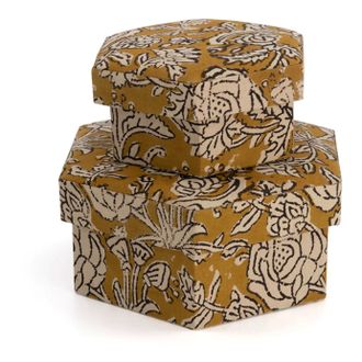 Doing Goods Boites hexagonales Botanical en bois et coton - Set de 2 Doing Goods