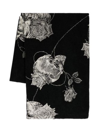 Yohji Yamamoto serviette de bain &agrave; imprim&eacute;s t&ecirc;te de mort et roses - Noir
