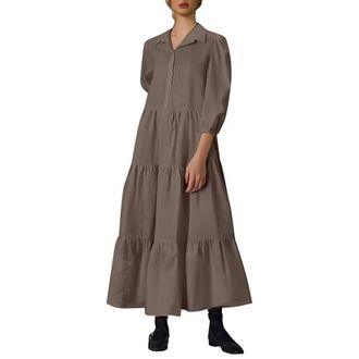 Generic Robe d&eacute;t&eacute; d&eacute;contract&eacute;e avec col pour femme - Jupe bouffante - V&ecirc;tement d&eacute;t&eacute;, gris, 3XL