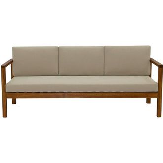 Miliboo Miliboo - Canap&eacute; de jardin 3 places en bois massif et coussins d&eacute;houssables taupe L190 cm akis