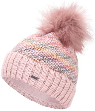 Faera Winterm&uuml;tze M&uuml;tze Damen warm gef&uuml;ttert mit Kunstfell Bommel Bommelm&uuml;tze Fleecefutter Winter Strickm&uuml;tze Beanie M&auml;dchen 42, Farbe:Rose