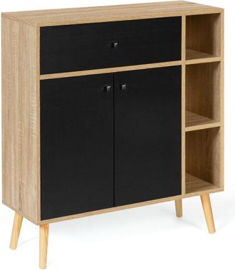 IDMarket Meuble de rangement emmie scandinave bois et noir avec placard et tiroir