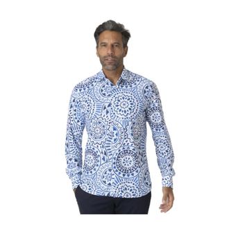Orian Orian, Homme, Chemises, Bleu, Taille: 3XL Chemise Blanche &agrave; Motifs Bleus