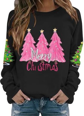 Generic HUIFUAO Sweat-shirt de Noël amusant pour femme - Haut de sapin de Noël amusant - Grande taille - Tenue de Noël à manches longues - Pull fantaisie - Ca