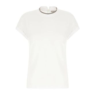 Brunello Cucinelli T-Shirt mit edler Fake-Lage - - Tops - Damen - Wei&szlig; - M