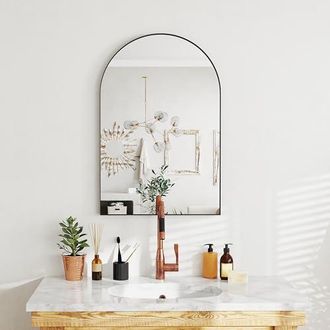 HOMCOM Miroir Mural arqu&eacute;, Miroir de Salle de Bain, 60 x 90 cm, Haute d&eacute;finition, avec Cadre en Alliage daluminium, pour Chambre, Salon, entr&eacute;e, Noir