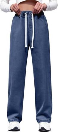 Generic Jean coupe droite pour femme - Taille haute - Pantalon baggy - Coupe ample - Pantalon Palazzo d&eacute;contract&eacute; avec cordon de serrage - Streetwear, noir fo