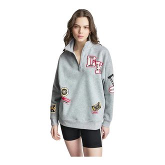 DKNY Campus Patch Oversized Quarter-Zip - - Sweatshirts & Hoodies - Damen - Grau - S