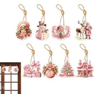 Generic 8-teiliges Neues Rosa-Weihnachtsthemen-Geschenkset - Rosa Weihnachtsbaum & Vintage-Ornamente | Retro-Party-Dekorationen, Bruchsichere Kugeln F&uuml;r Feier