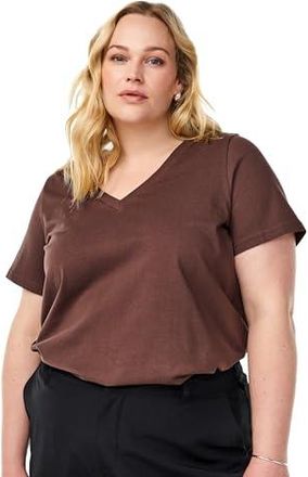 Zizzi T-shirt en coton &agrave; col en V pour femme, grandes tailles, tailles 42-60, Chocolate Martini, 50-52 grande taille