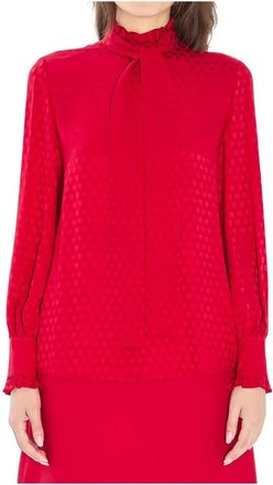 Valentino Garavani Femme, Blouses et Chemises, Rouge, Taille: 40 FR Jacquard Heart Long Sleeve Blouse