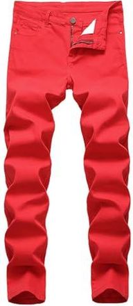 Generic Jeans d&eacute;contract&eacute;s printemps et &eacute;t&eacute; pour hommes, jambe droite, grande taille, pantalon de mode, souvenir de maison, Rouge, 3XL