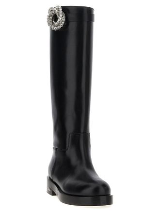 Mach & Mach Womens Black Calfskin Over The Knee Shoe
